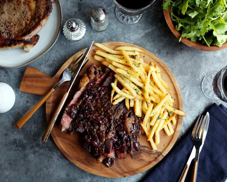 Classic Entrecote Bordelaise Steak In Red Wine With Shallots Recipe