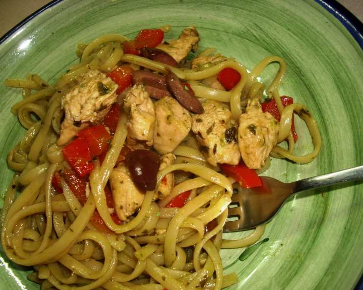 Fresh Fettuccine With Pulled Rotisserie Chicken, Pesto, and Roas Recipe ...