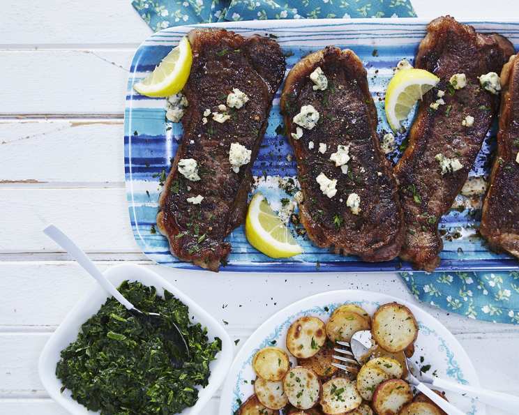 Beef Strip Loin With Creamy Blue Cheese Spinach Recipe - That's ...