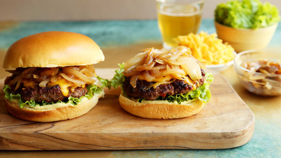 Canadian Burger With Beer-Braised Onions and Cheddar Recipe - Food.com