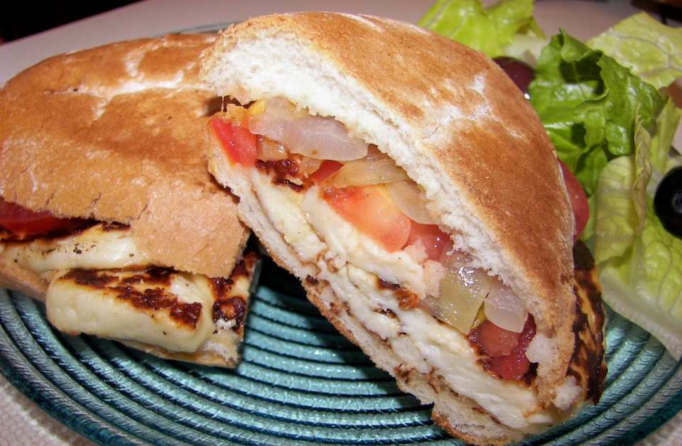 The Traditional Cyprus Sandwich With Halloumi, Onions and Tomato Recipe ...