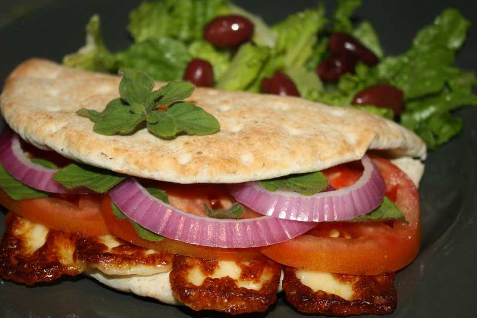 The Traditional Cyprus Sandwich With Halloumi, Onions and Tomato Recipe ...