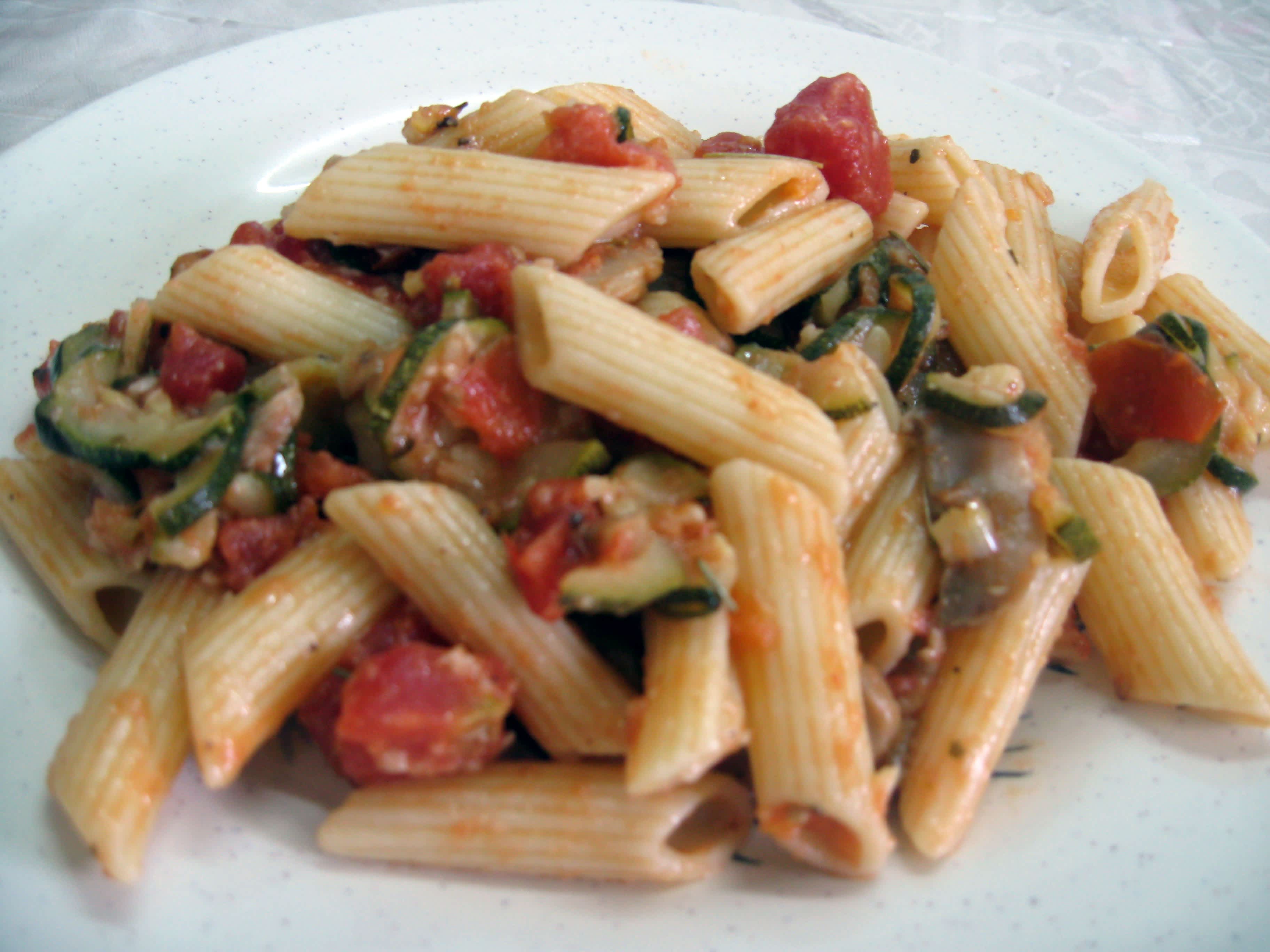 Spaghetti With Tomato, Chilli, Mushroom, Zucchini & Garlic Recipe ...