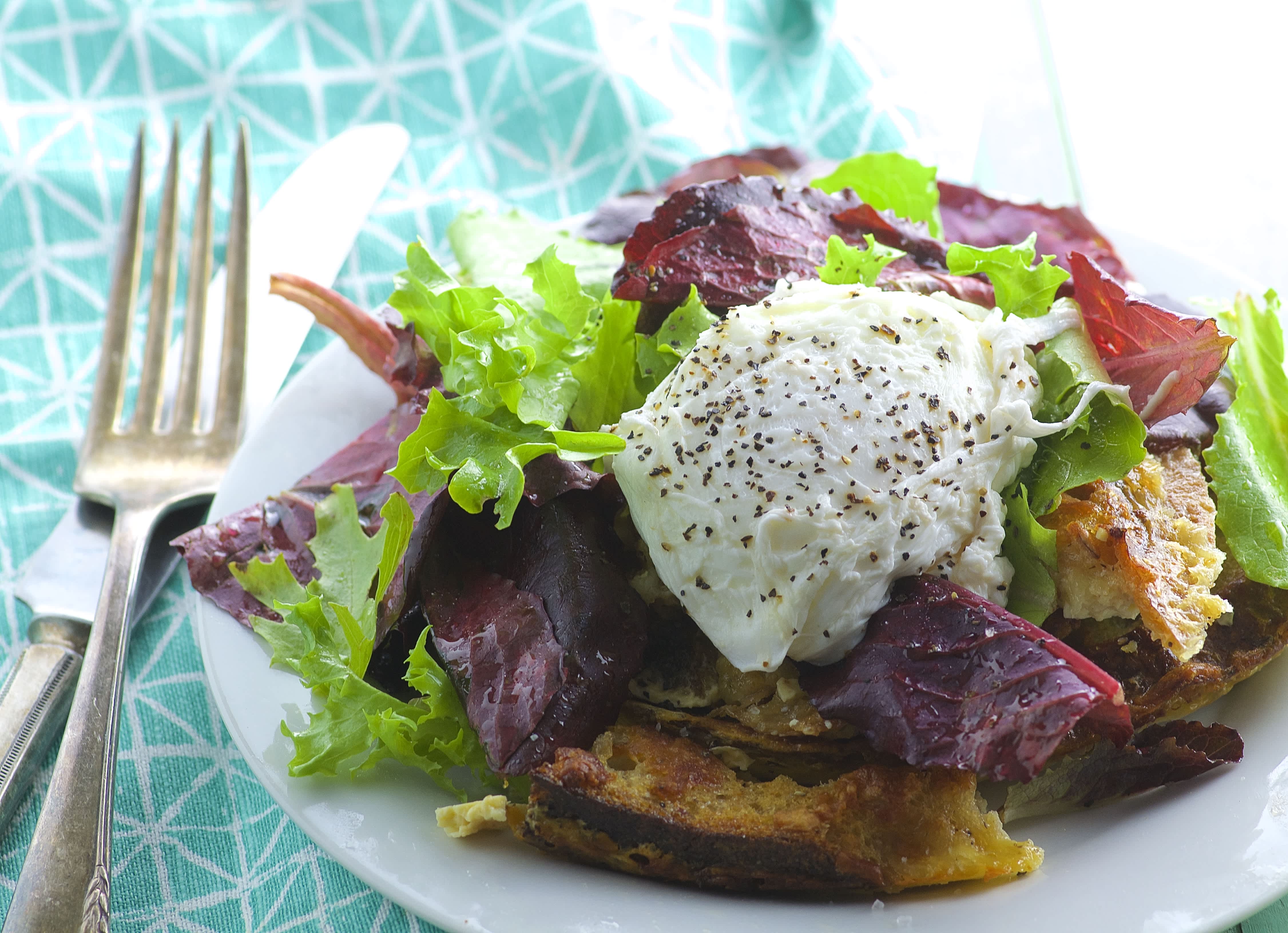 Savory Parmesan Pain Perdu With Poached Eggs and Greens Recipe - Food.com