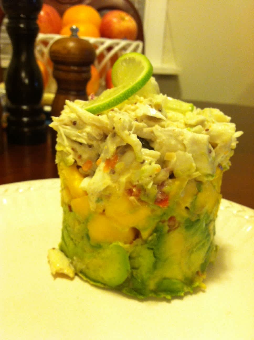 mango avocado and crab stack