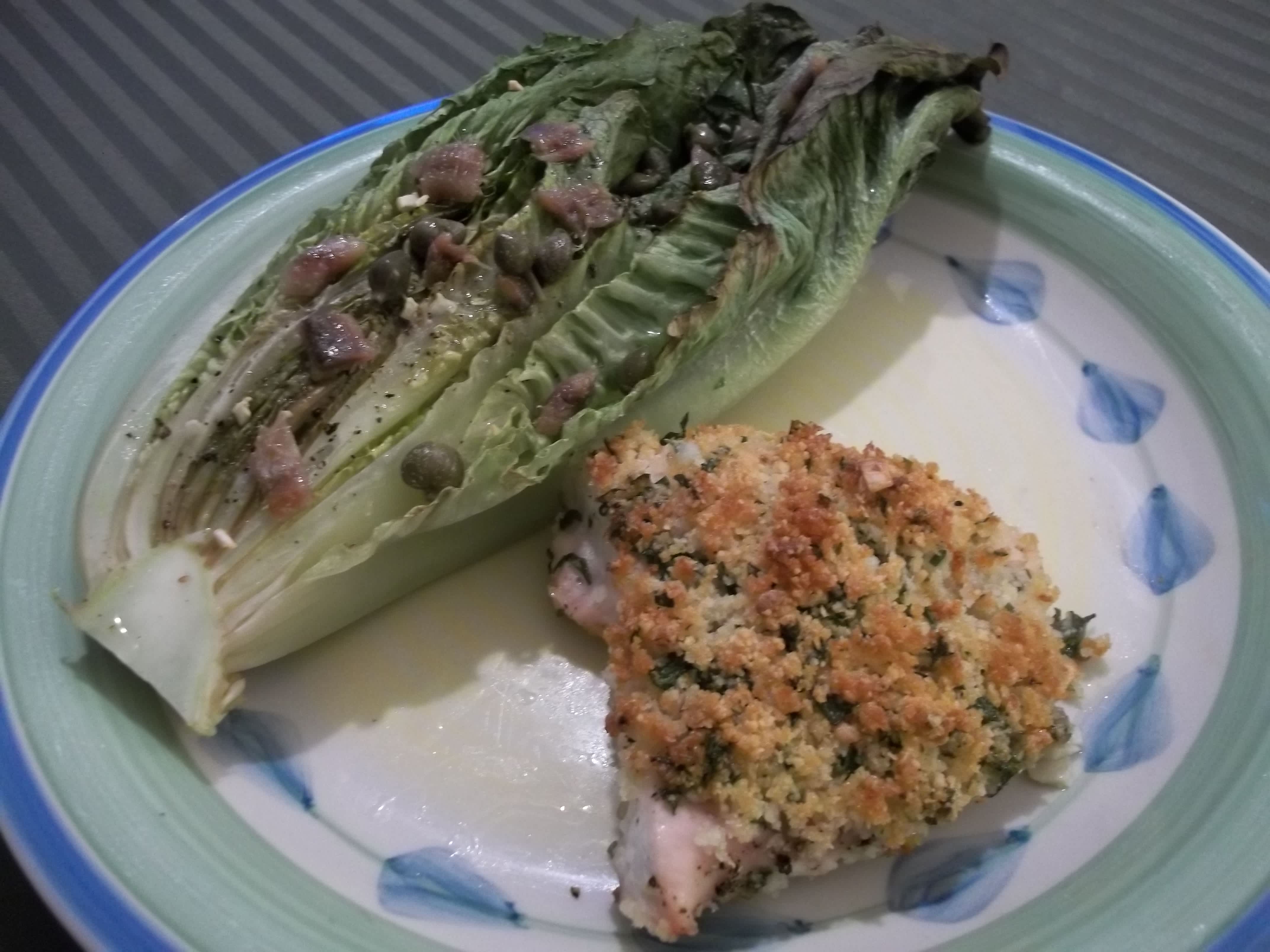 Parmesan Chicken With Caesar-Roasted Romaine Recipe - Food.com