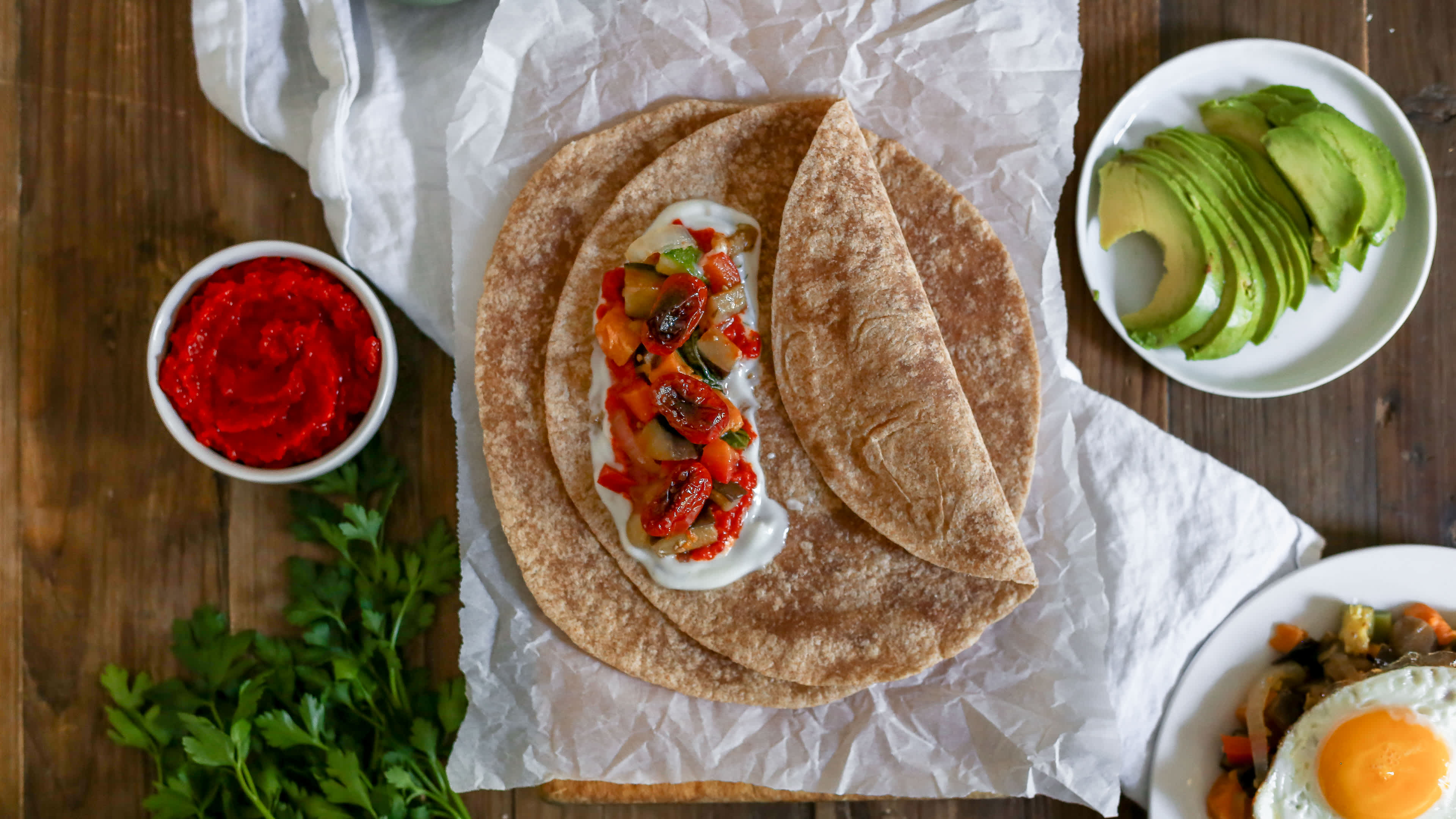 Shakshuka Burrito with Roasted Pepper Salsa and Tzatziki Recipe - Food.com