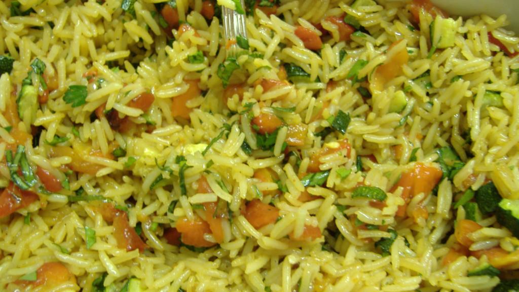 Basmati Rice Pilaf With Zucchini, Roasted Red Peppers & Par Recipe ...