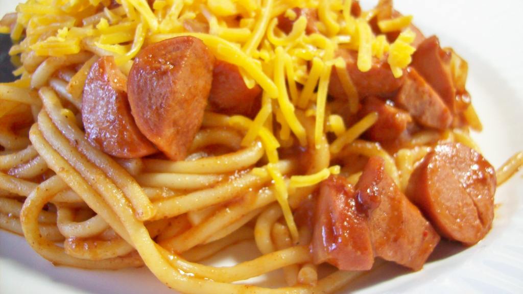 Chili Spaghetti With Hot Dogs Recipe - Food.com