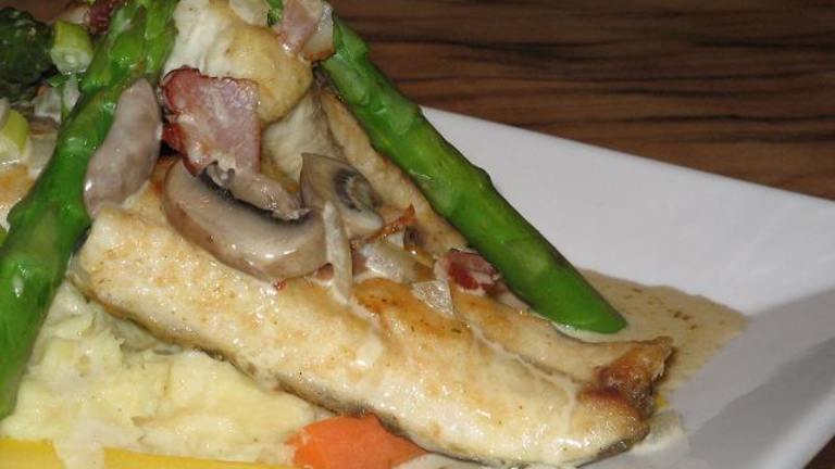 Pan-Fried Fish With Bacon-Mushroom Sauce Recipe - Food.com