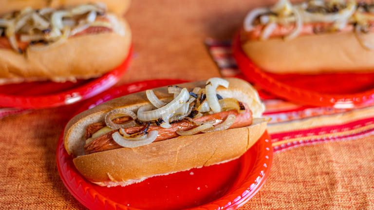 Cheese-Stuffed Hot Dogs With Spicy Onions - Rachael Ray Recipe - Food.com