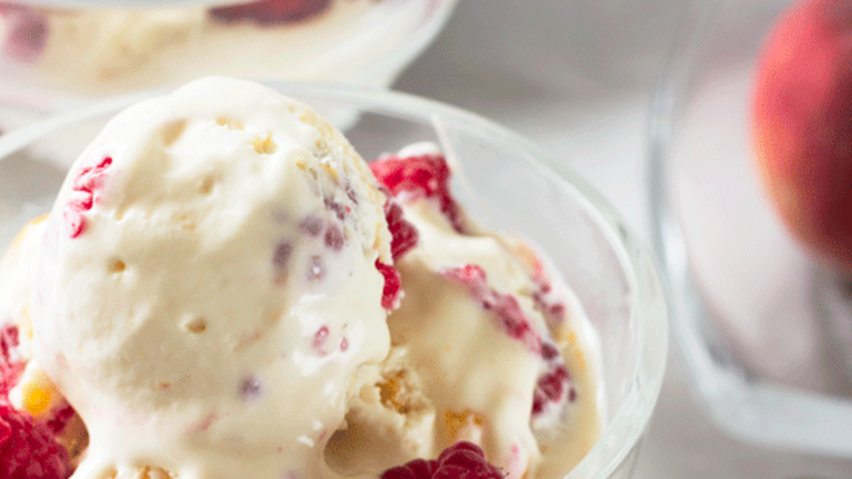 No-Churn Peach and Raspberry Ice Cream Recipe - Food.com