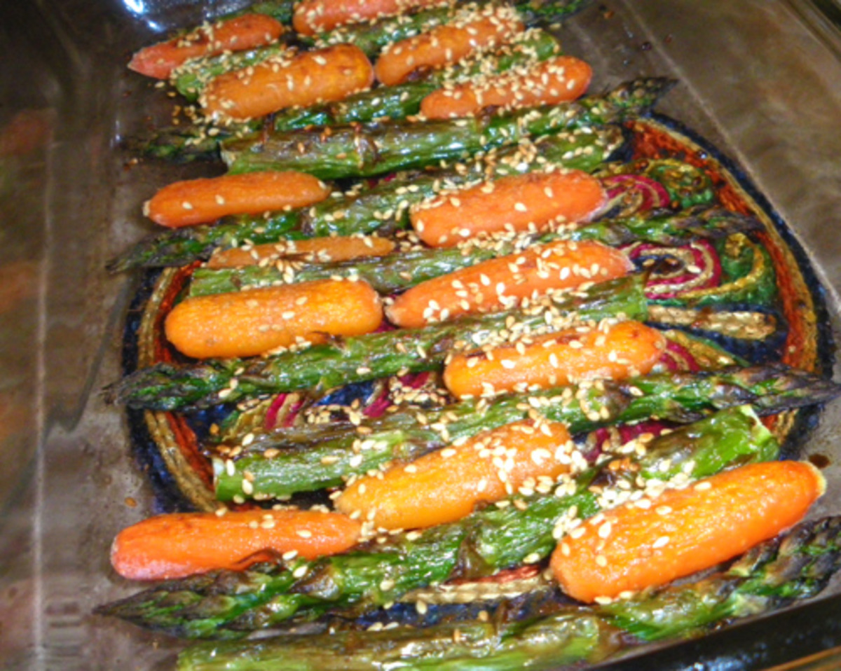 how to cook asparagus and carrots in the oven
