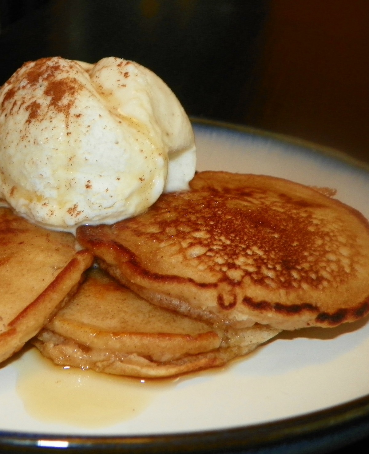 Cinnamon Pancakes With Ice Cream and Maple Syrup